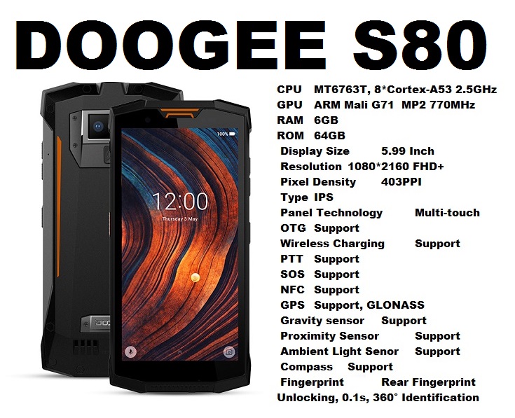 New - DOOGEE S80, 6GB RAM, 64 GB ROM, MT6763T Octa Core, 4G, Smartphone