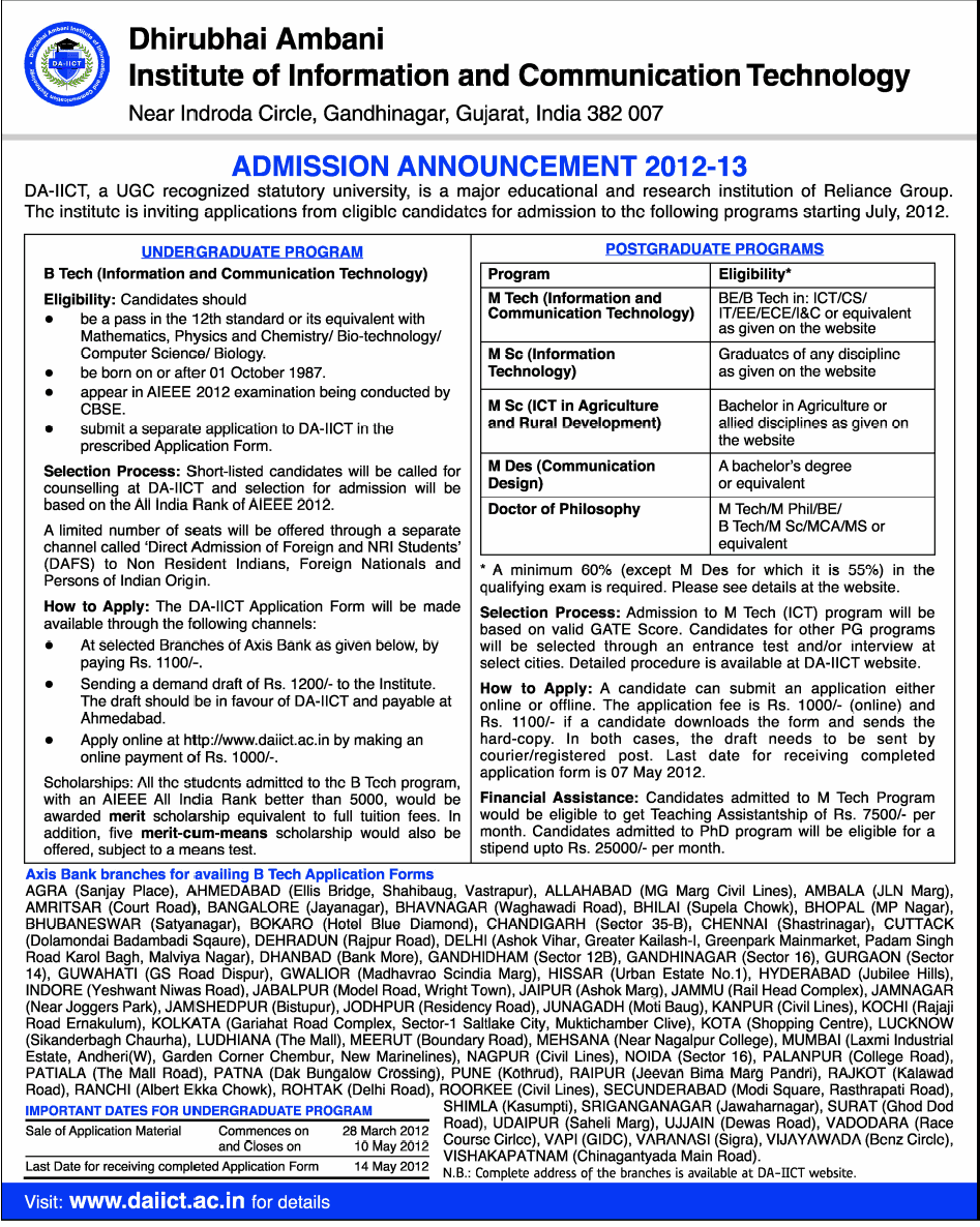 DA-IICT-B.Tech (ICT) Program 2012, Dhirubhai Ambani Institute of ...