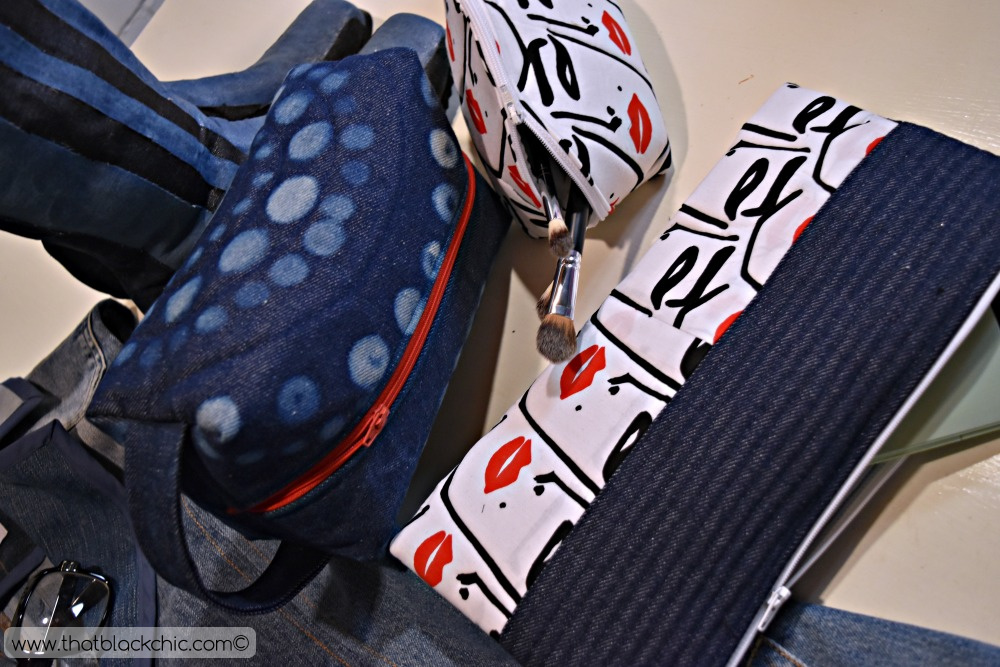 Another DIY Square Cosmetic Bag with Denim & Lips this time![ Tutorial ...