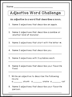 Classroom Freebies Too: Adjective Word Challenge