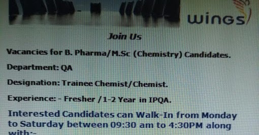 Wings Biotech - Fresher/Experience - B.Pharm/M.Sc - Quality Assurance ...
