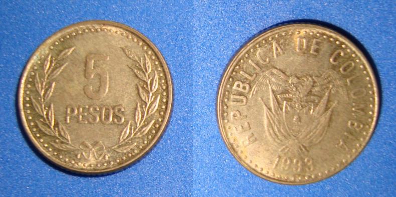 monedas del mundo: Moneda 5 pesos de Colombia