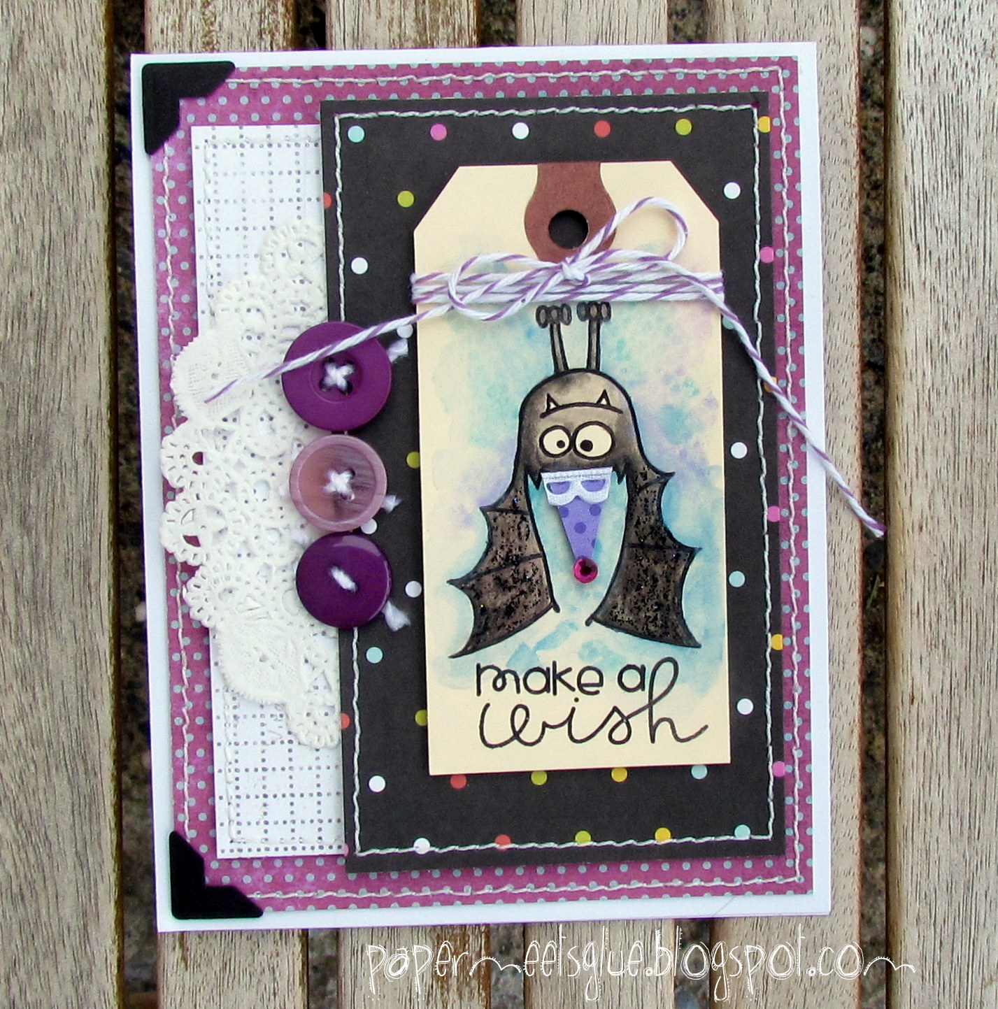 Paper meets glue: Make A Wish....Batty Birthday Card