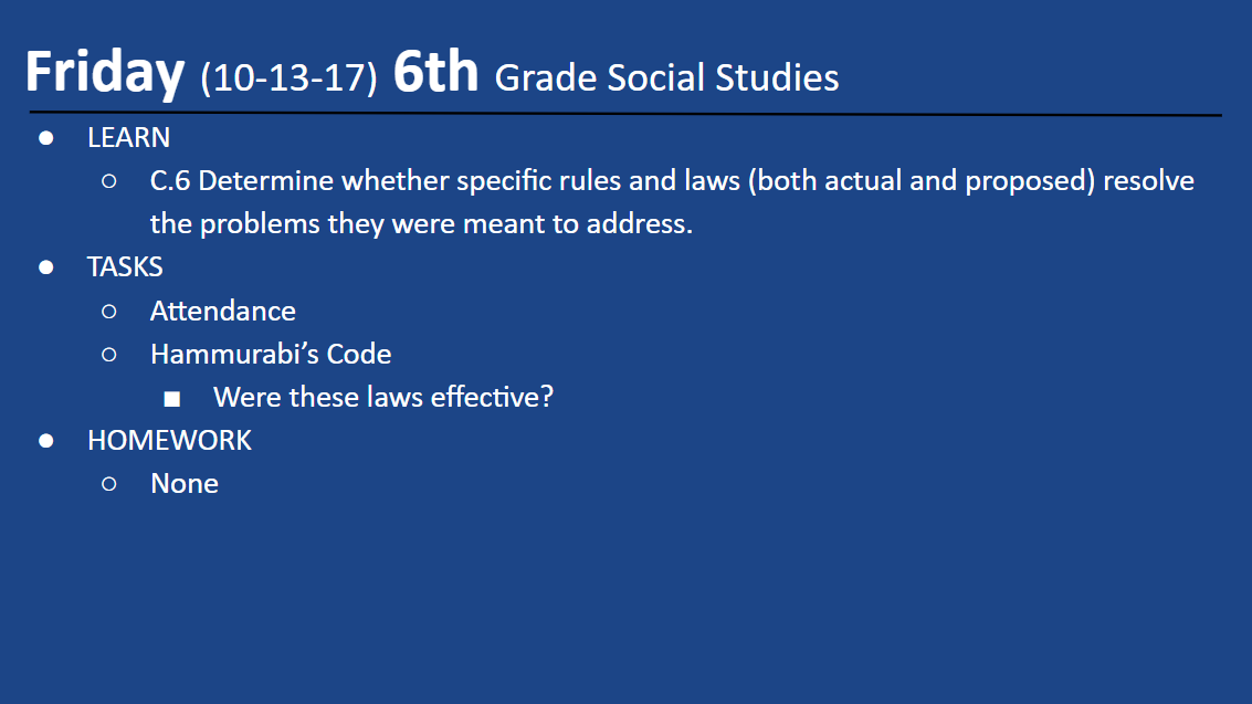 Mr. Gilbert Daily Announcements: 6th Grade - Friday - Daily Announcements