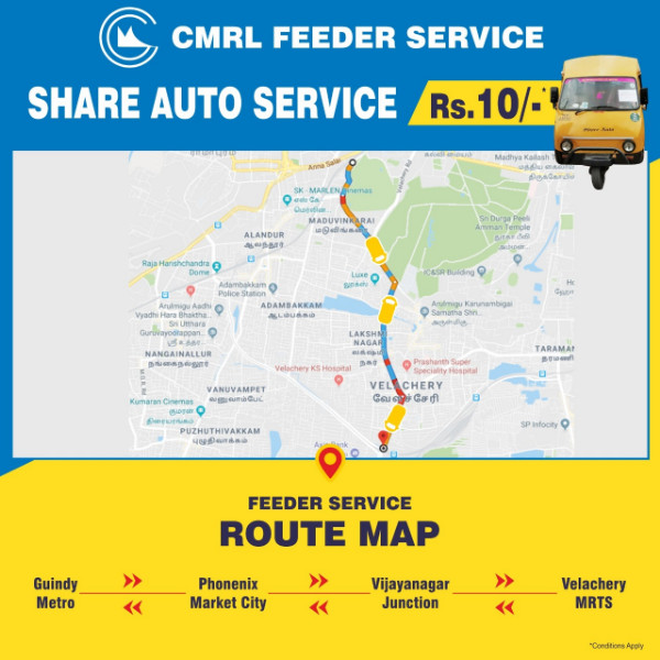 Chennai Metro - Guindy Metro to Velachery MRTS Share Auto Route, Timing ...