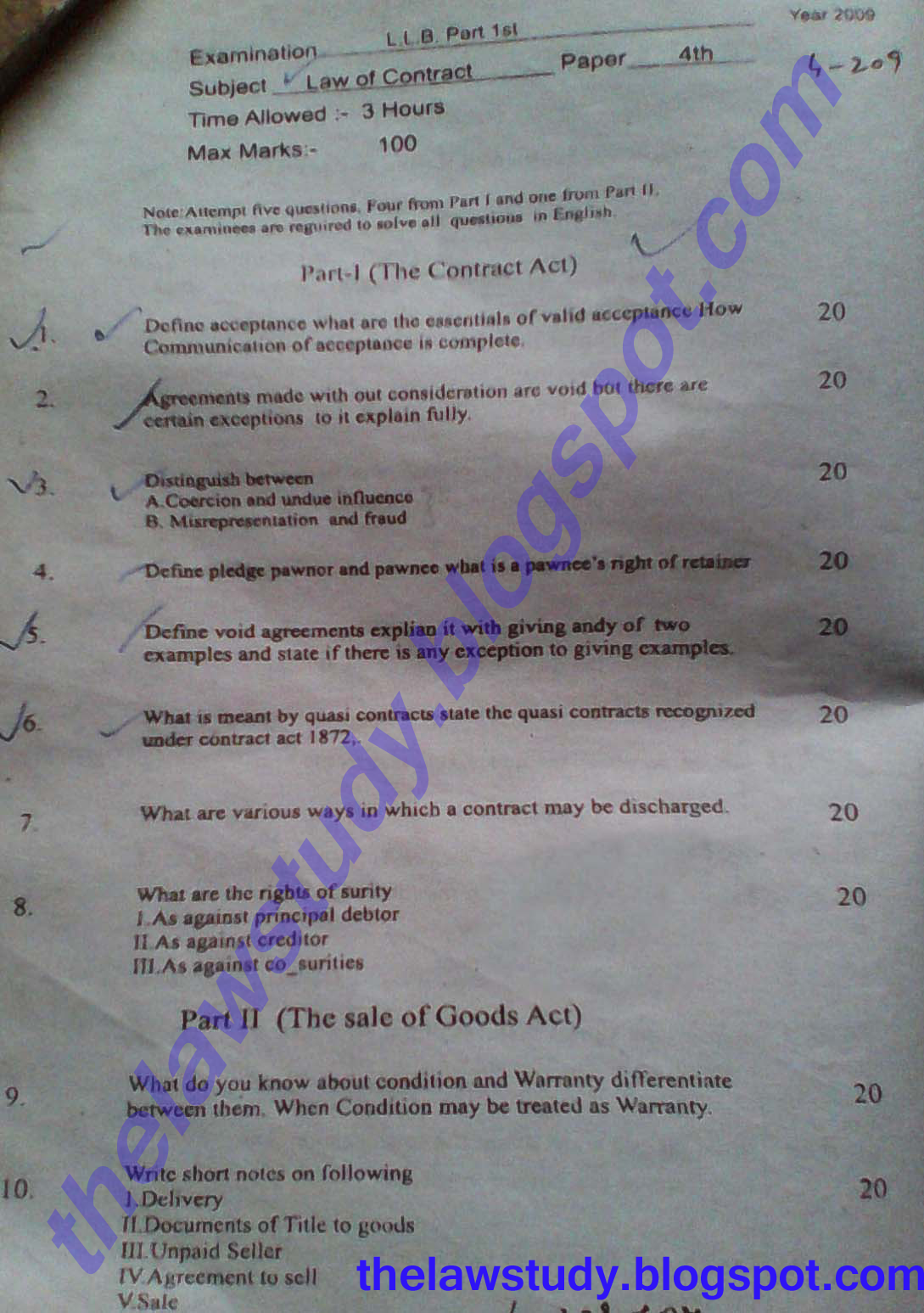 Old Paper Law of Contract BZU 2nd Annual - The Law Study