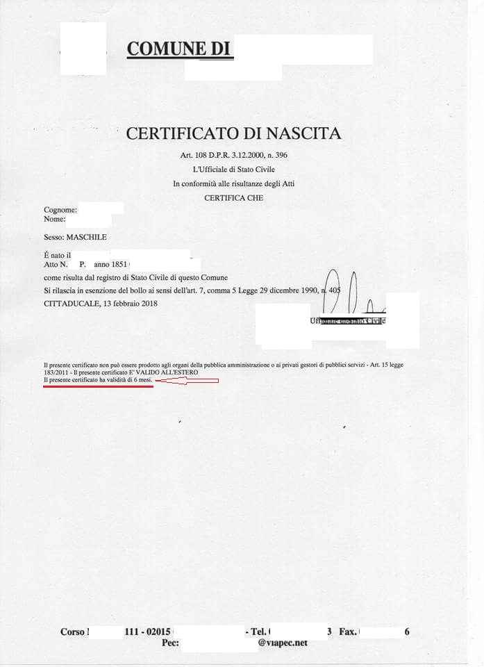 Validade dos Documentos Italianos