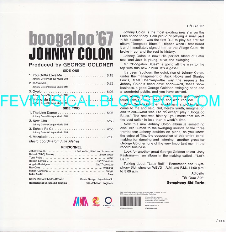 FEV MUSICAL: 1967 - Johnny Colon & His Orchestra - Boogaloo 67 (Cotique)