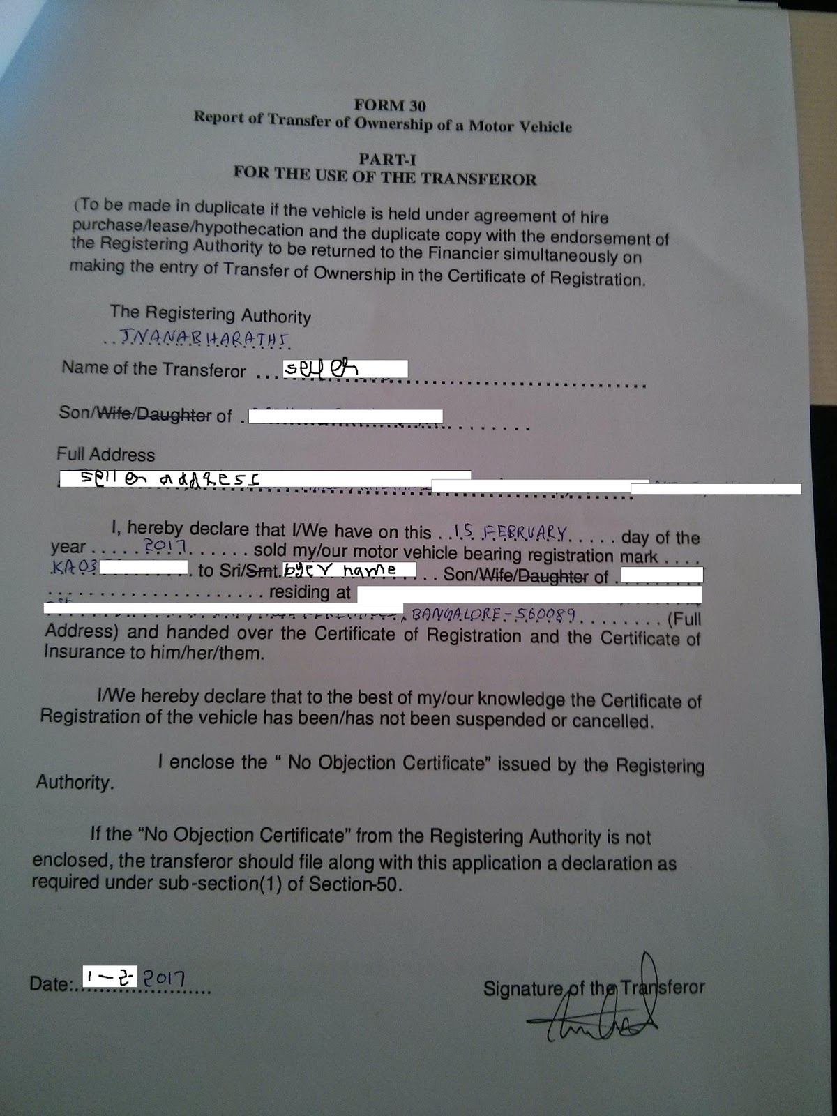 My Experience To Help Others: Two wheeler ownership change/transfer ...