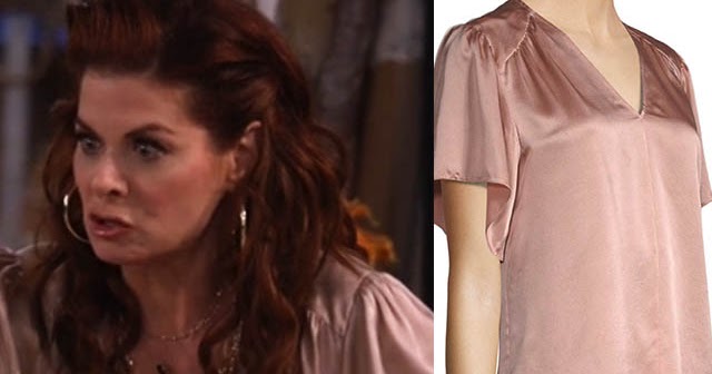 Grace Adler in pink silk blouse on Will & Grace season 10 episode 2 ...
