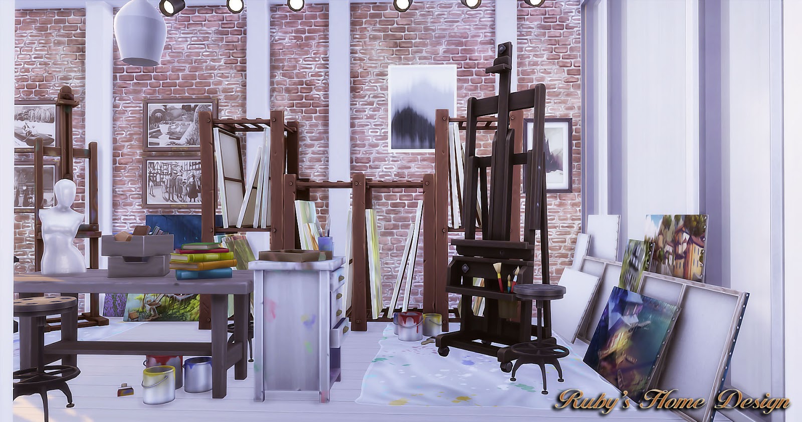 Sims 4 Modern Art Gallery 現代美術展示中心 (No CC) [Ruby Red Sims]