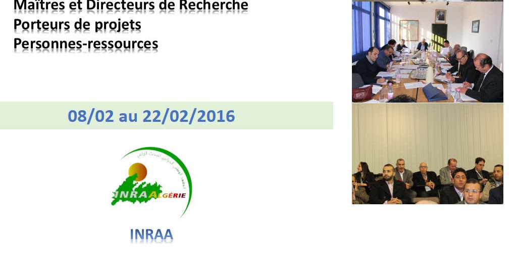 INSTITUT NATIONAL DE LA RECHERCHE AGRONOMIQUE D'ALGERIE: Ateliers ...