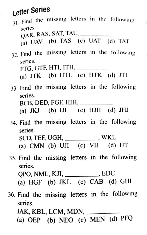 letter Series Reasoning - Reasoning Verbal and Non -Verbal
