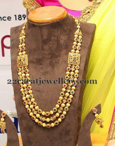 Gold Beads Triple Strings Set - Jewellery Designs