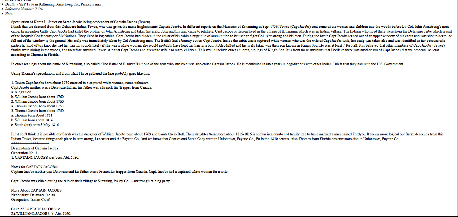 Fayette/Westmoreland Forgotten History: Captain Jacobs: Part One