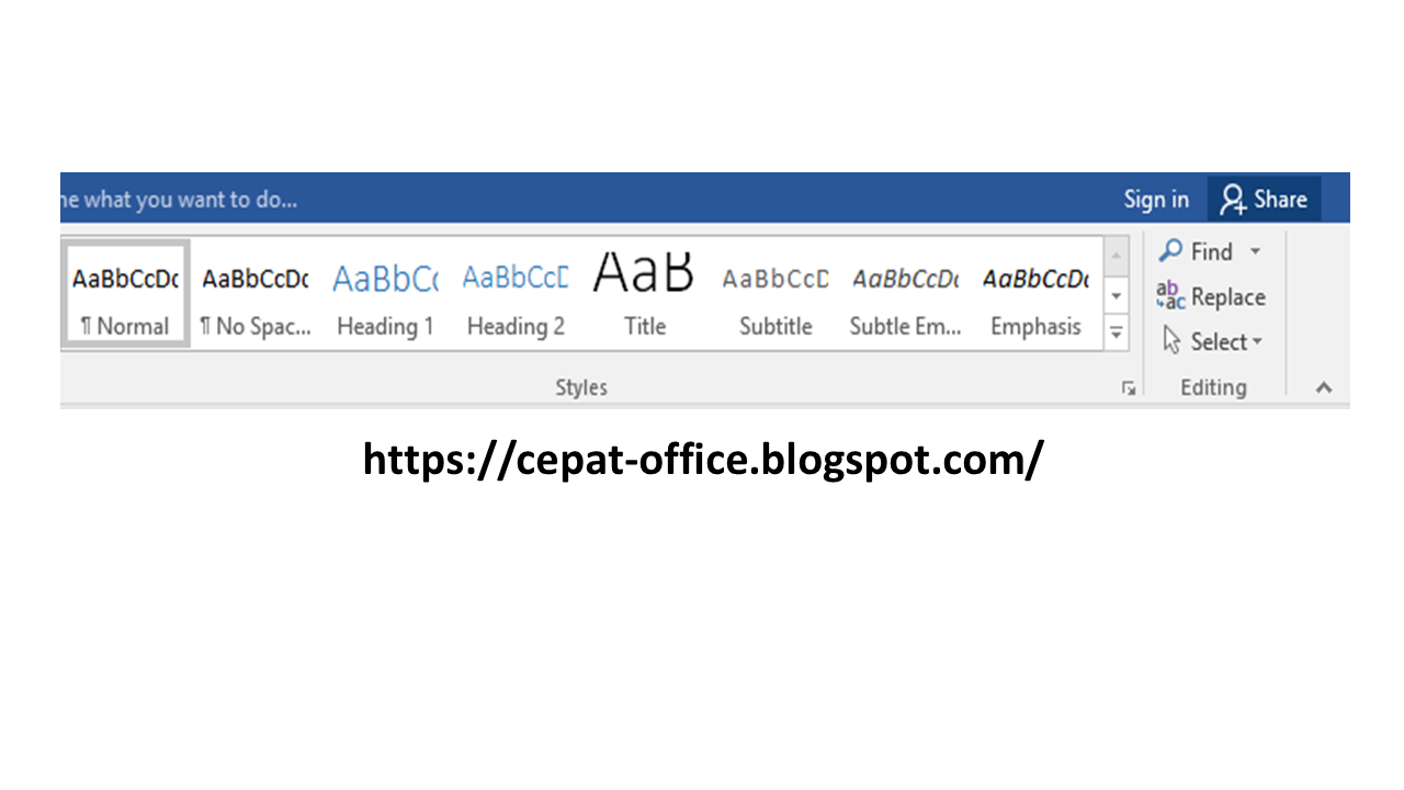 Style tab Toolbar MS Word 2016