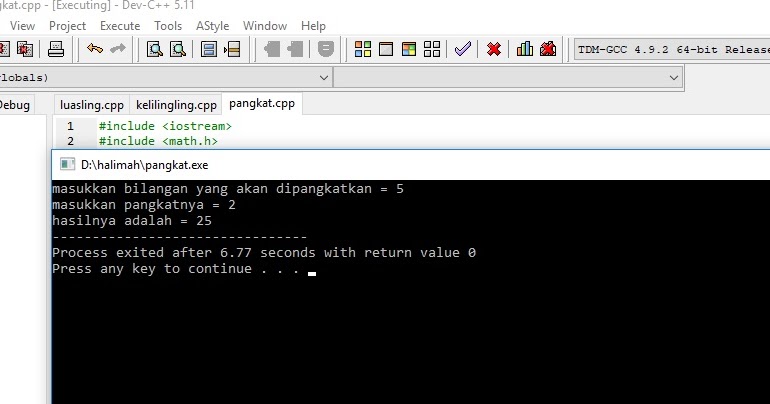 program dev c++: Program C++ Menghitung Bilangan Pangkat