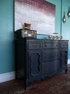 Vintage Ground: Stunning Vintage Deep Blue Buffet / Credenza