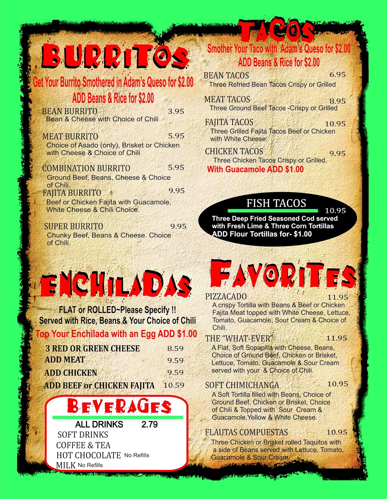 Lucy's Mexicali Restaurant: Lucy's Mexicali Restaurant Menu