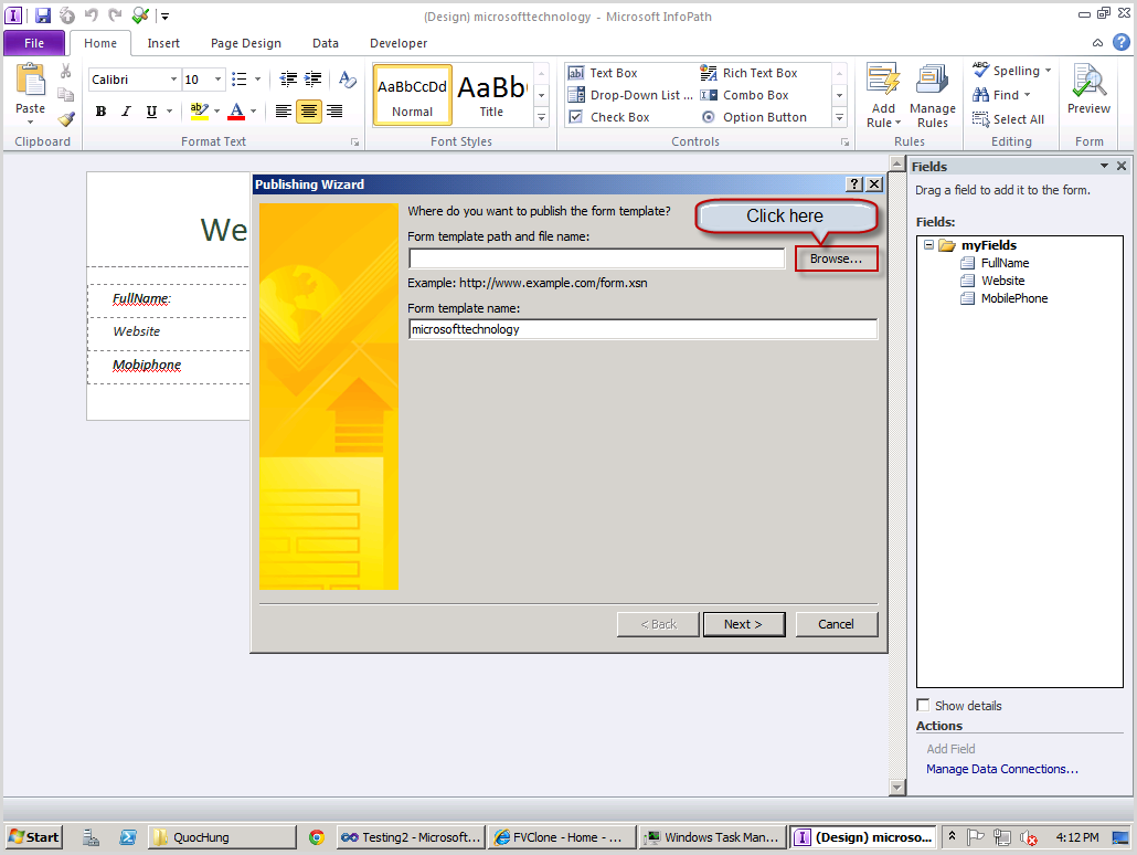 Deploy infopath form as content type when new form item