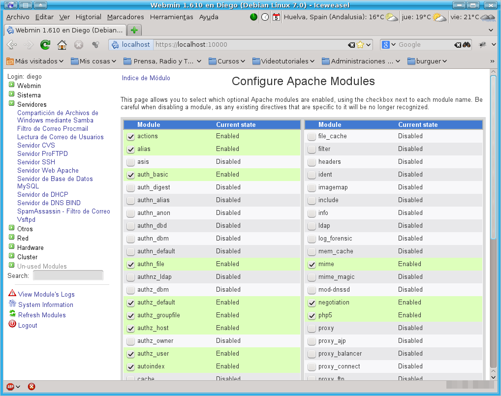 UsuarioDebian: Webmin + Apache2 + URLs amigables