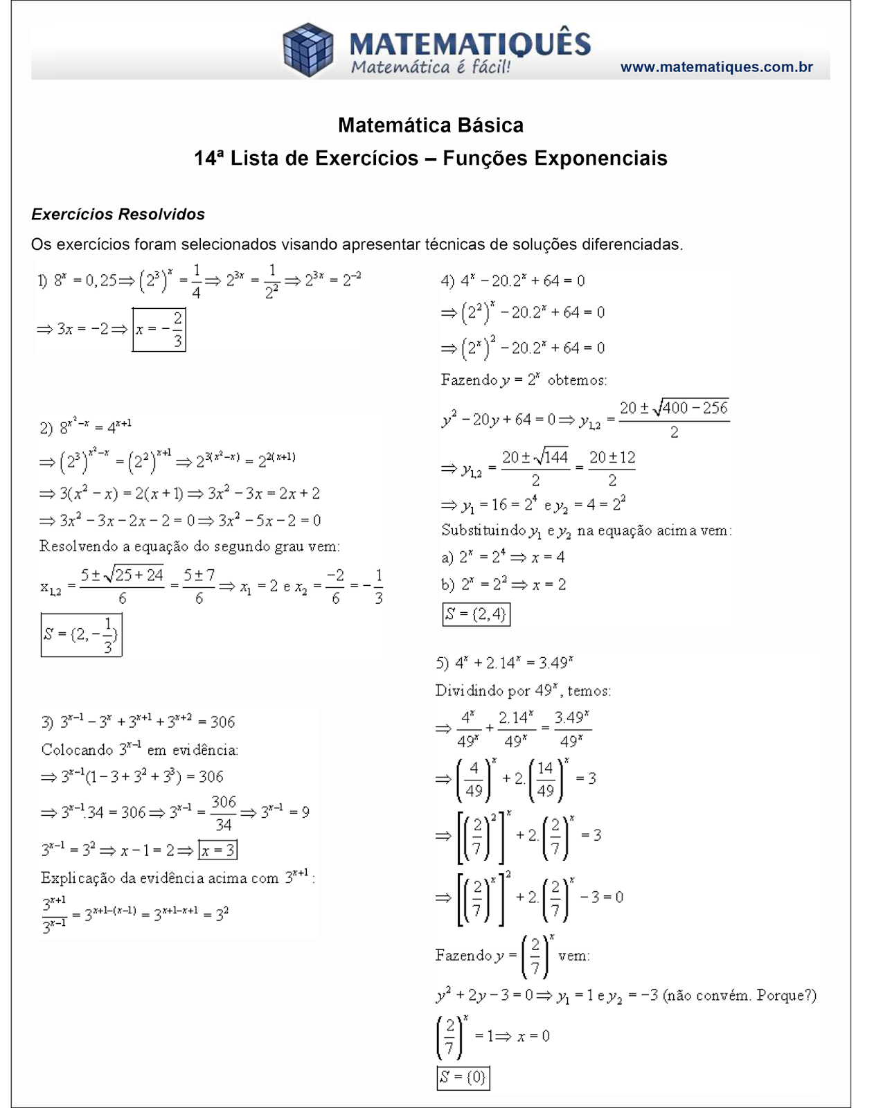 É dia de Matemática: Exercícios - Funções Exponenciais e Logarítmicas