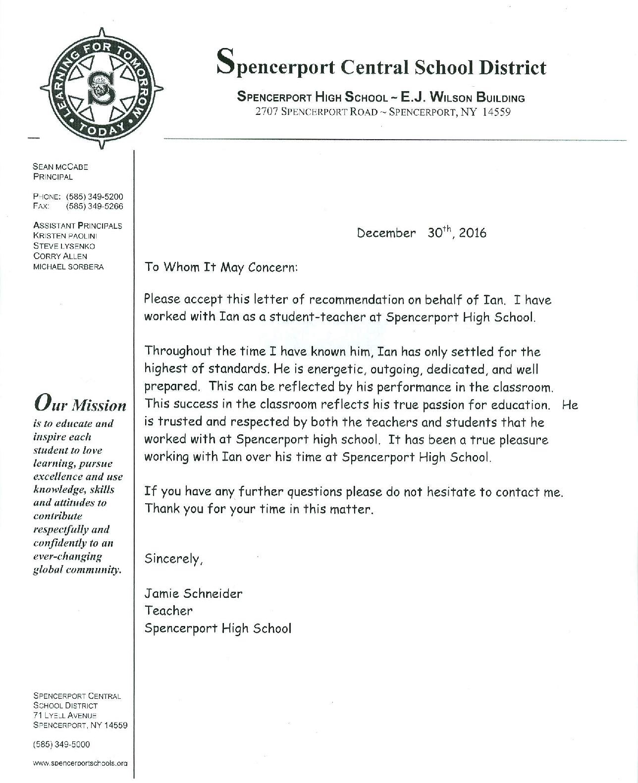 Ian Blain s Physical Education Professional Portfolio Letter Of Rec Schneider Ian Blain s Physical Education Professional Portfolio Letter Of Rec Schneider