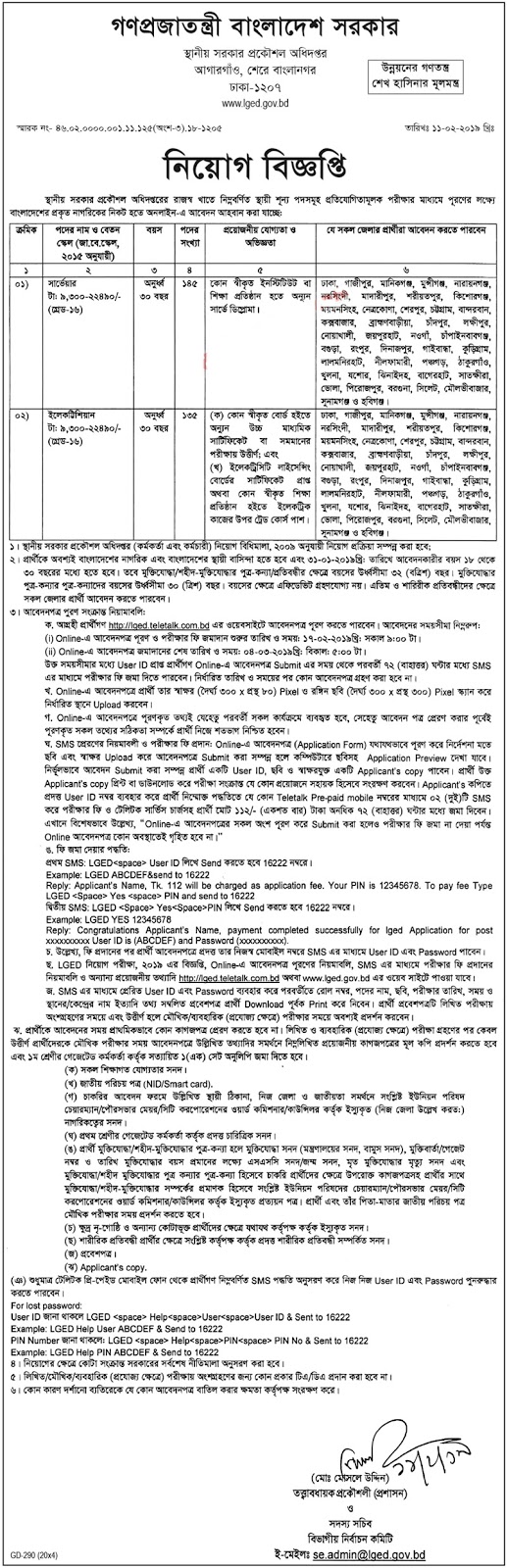 Local Government Engineering Department Job Circular 2019 | www lged ...