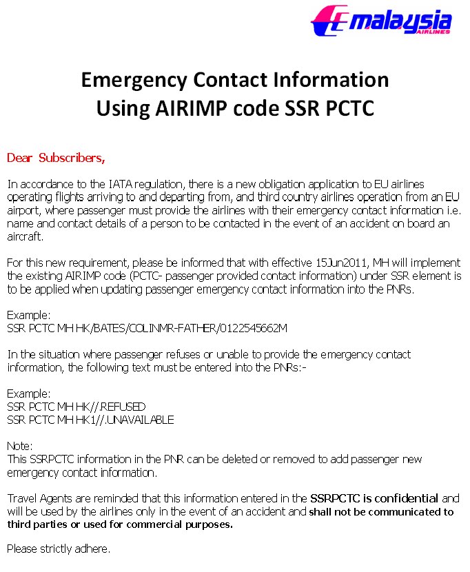 Sabre Travel Network Nepal: Emergency Contact Information Using AIRIMP ...