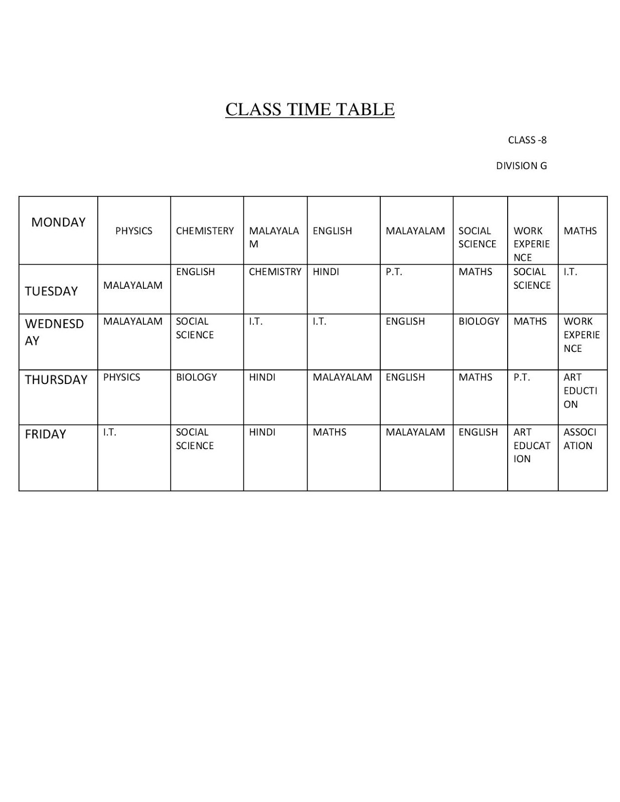 CRITICAL EVALUATION OF TIME TABLE