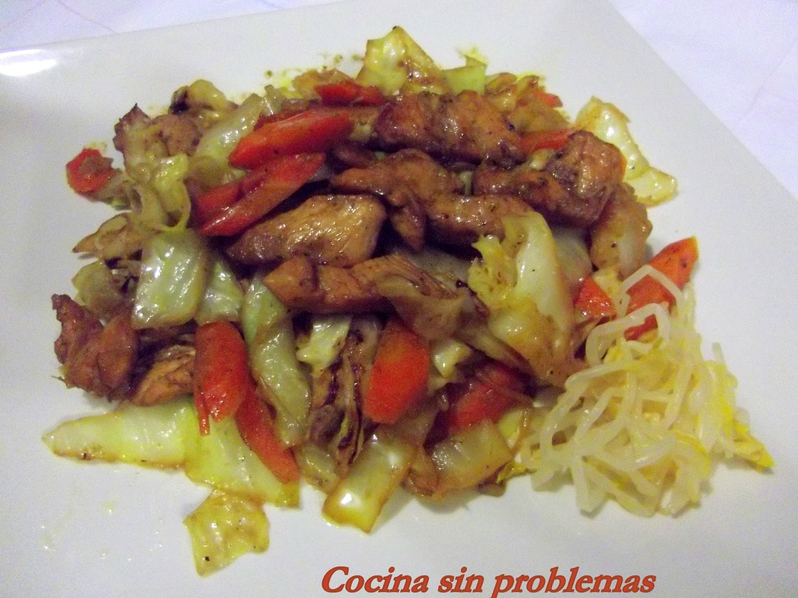 cocina sin problemas: Pollo con col y otras verduras al estilo chino.