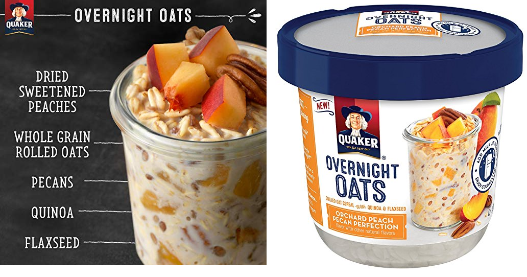 12 Cups of Quaker Overnight Oats, Orchard Peach Pecan Perfection ...