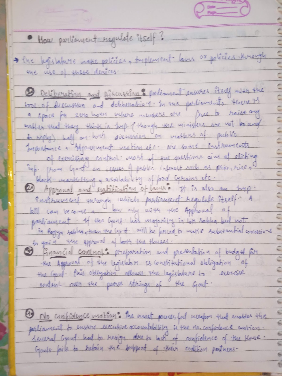 Handwritten Notes of LEGISLATURE - Political Science - Class 11th ...