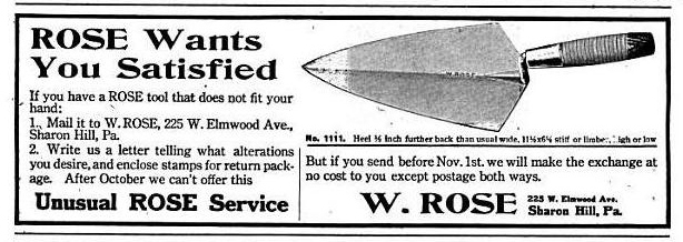 Trowel and Masonry Tool Collector Resource : History of W. Rose, Part Two