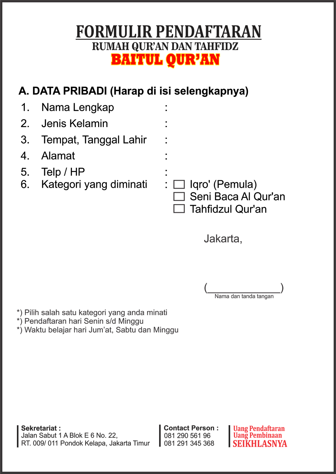 Desain Formulir Rumah Qur'an Desain Formulir Rumah Qur'an