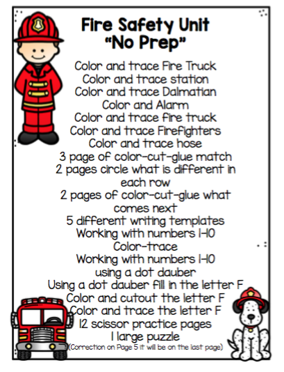 Fire Safety Unit "No Prep" ~ Preschool Printables