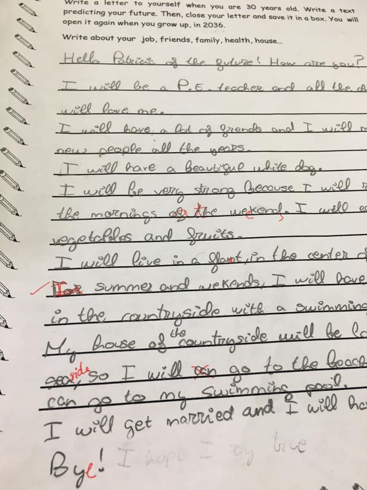 OUR ENGLISH CLASS: Writing letters to our future self!