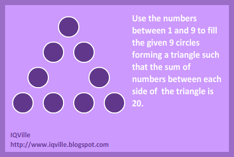 Sum of numbers in each side of the triangle is 20. | IQVille - - Perfect place for Logical ...