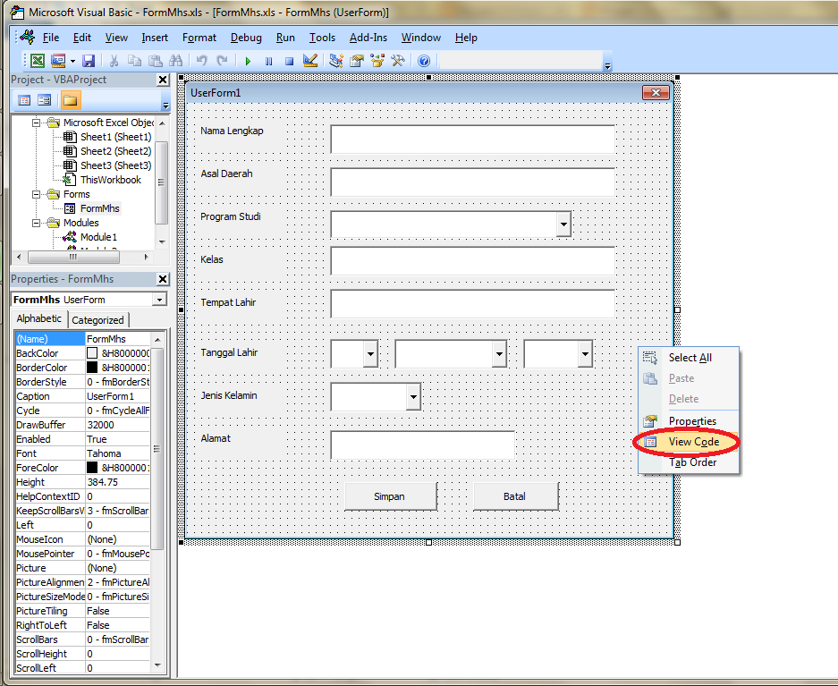 Membuat Formulir Pengisian Data Mahasiswa Dengan VBA Pada Ms. Excel ~ A ...