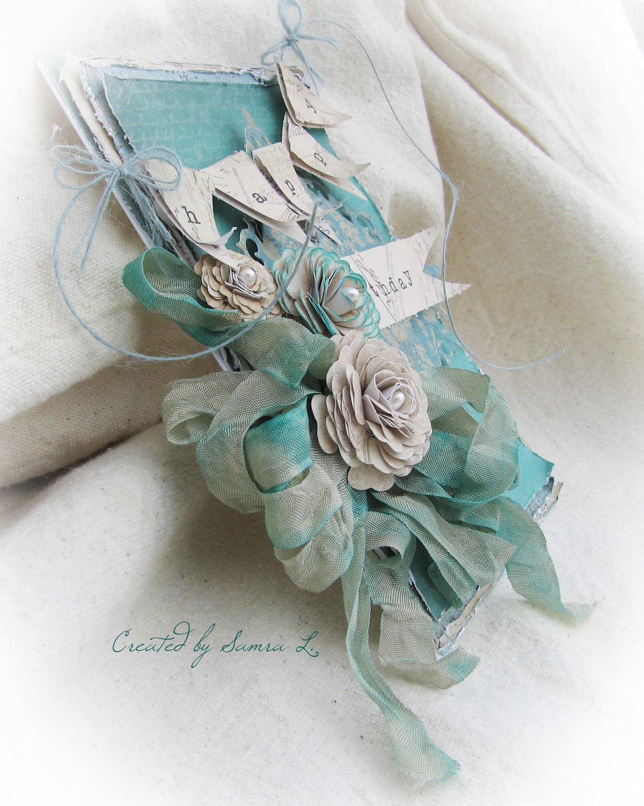 Paper Talk With Samra: Shabby Chic Birthday Card in Turquoise and Beige...
