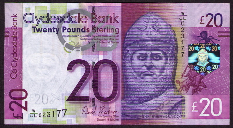 Clydesdale Bank 20 Pounds Sterling note 2009 Robert the Bruce|World ...