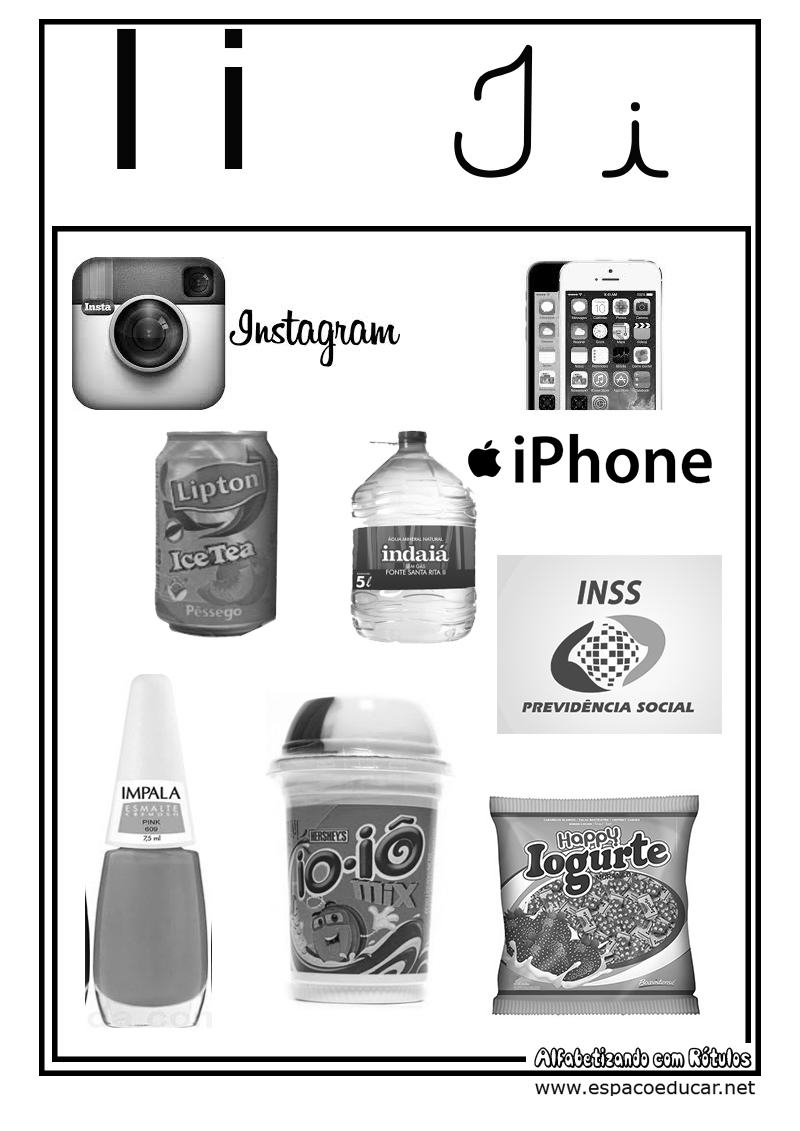 ALFABETO COM RÓTULOS, MARCAS E LOGOTIPOS GRÁTIS PARA VOCÊ IMPRIMIR LETRA I