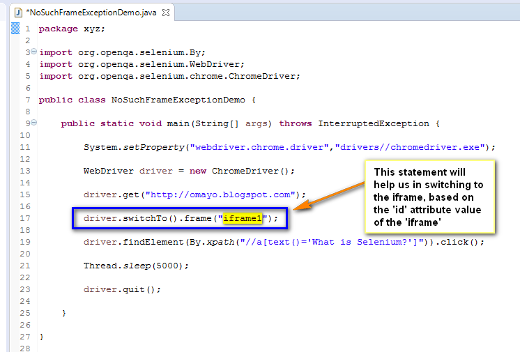 Selenium By Arun Nosuchframeexception Webdriver Exception