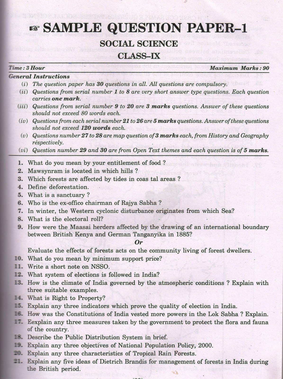 ENJOYING_SOCIAL SCIENCE: Sample paper- class 9th SA-2