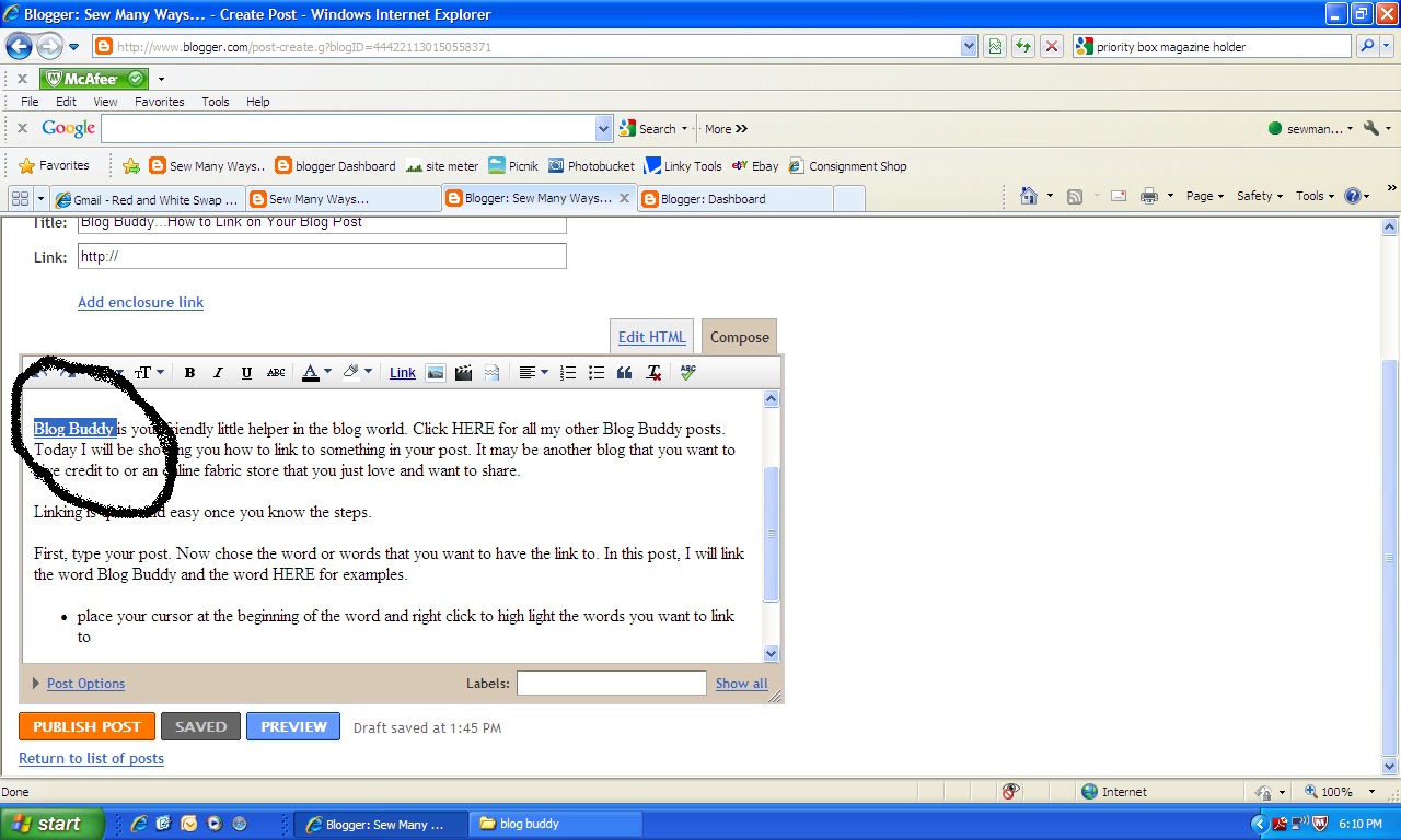 Sew Many Ways...: Blog Buddy...How to Link on Your Blog Post