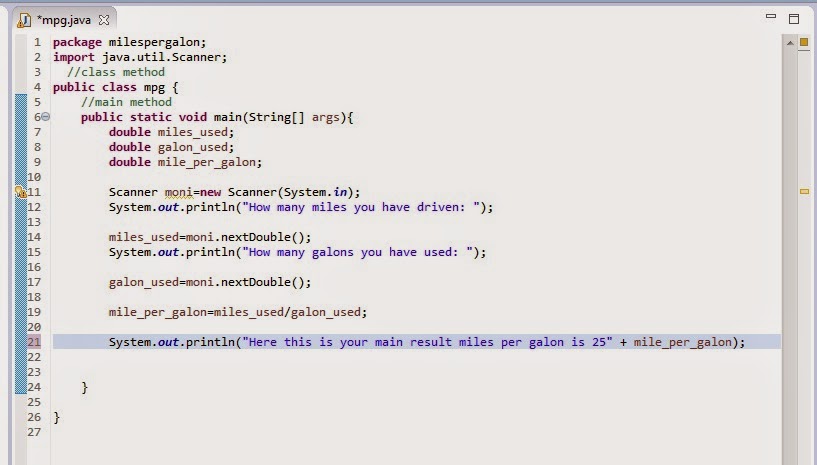 Programming: Mini project Miles per gallon In Java Language