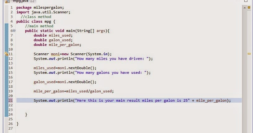 Programming: Mini project Miles per gallon In Java Language