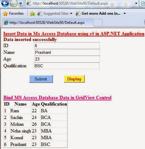 How to insert data in Microsoft Access Database and bind it in Gridview using C# in APS.NET ...