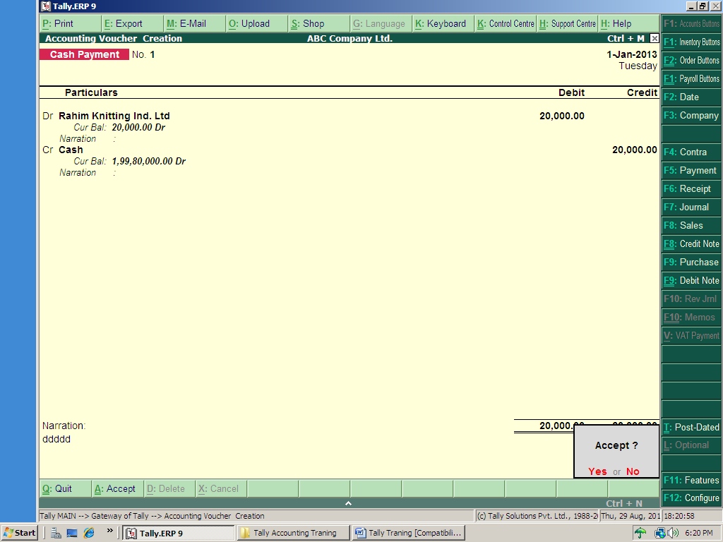 Tally operating Solution: Cash Payment Entry in Tally Soft ware.