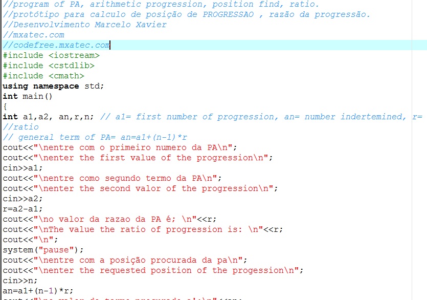 C++, Progressão aritmética, razão da PA, primeiro termo, segundo termo ...